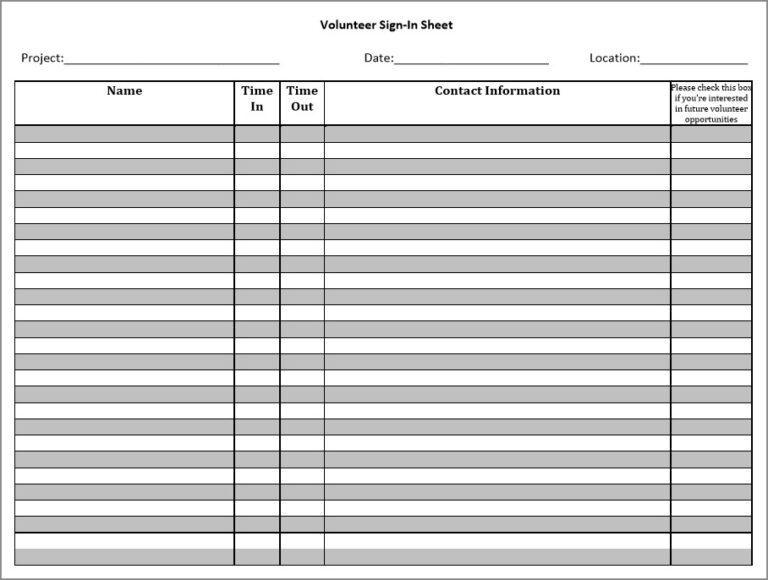 Free Printable Volunteer Sign-in Sheet Template