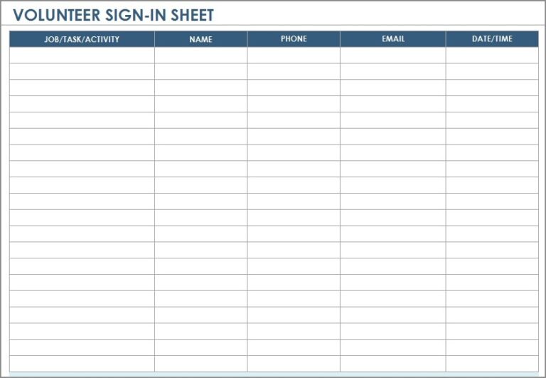 Free Printable Volunteer Sign-in Sheet Template