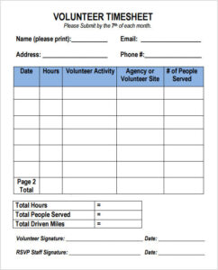 Free Printable Volunteer Timesheet Template