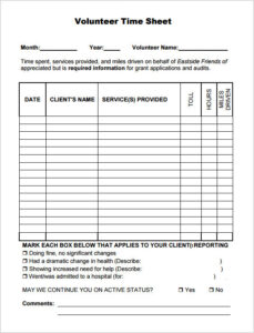 Free Printable Volunteer Timesheet Template