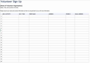 Volunteers Sign-up Sheet Template