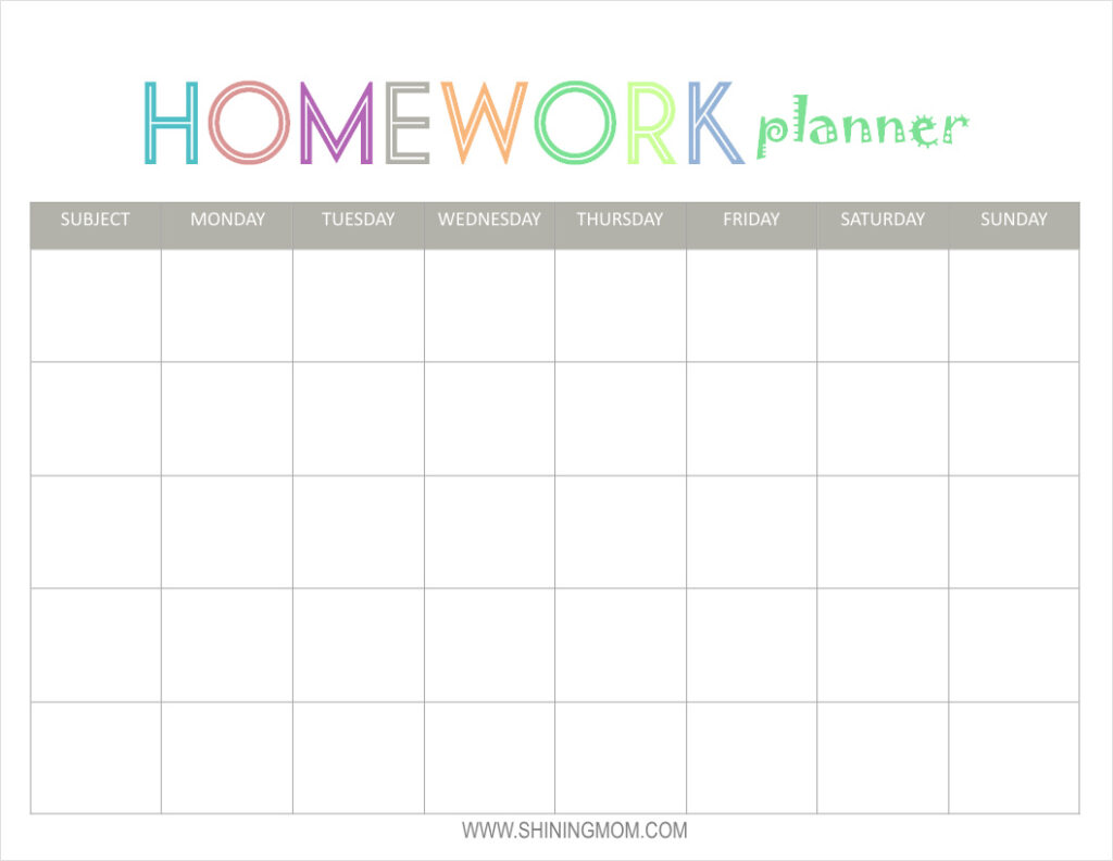 Printable Weekly Homework Planner Template