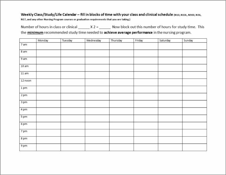 Free Printable Weekly Schedule Template By Hour