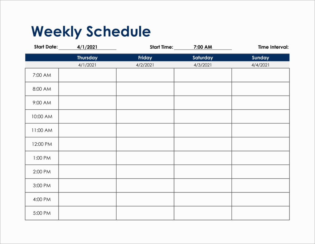 Printable Weekly Schedule Template With Hours