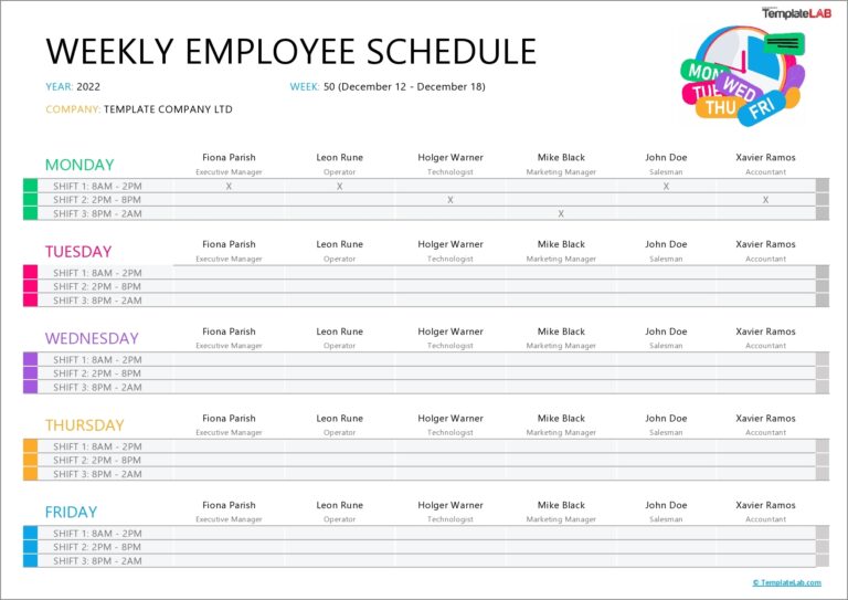 Printable Weekly Staff Schedule Template