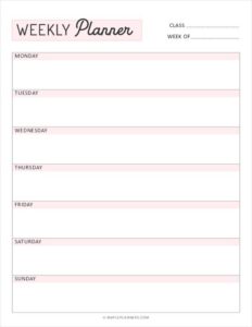Free Printable Weekly Student Planner Template